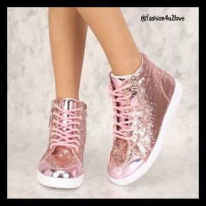 Forever Shoes | Shoes | Size 8 Pink Sequins Lace Up Ankle Sneakers ...